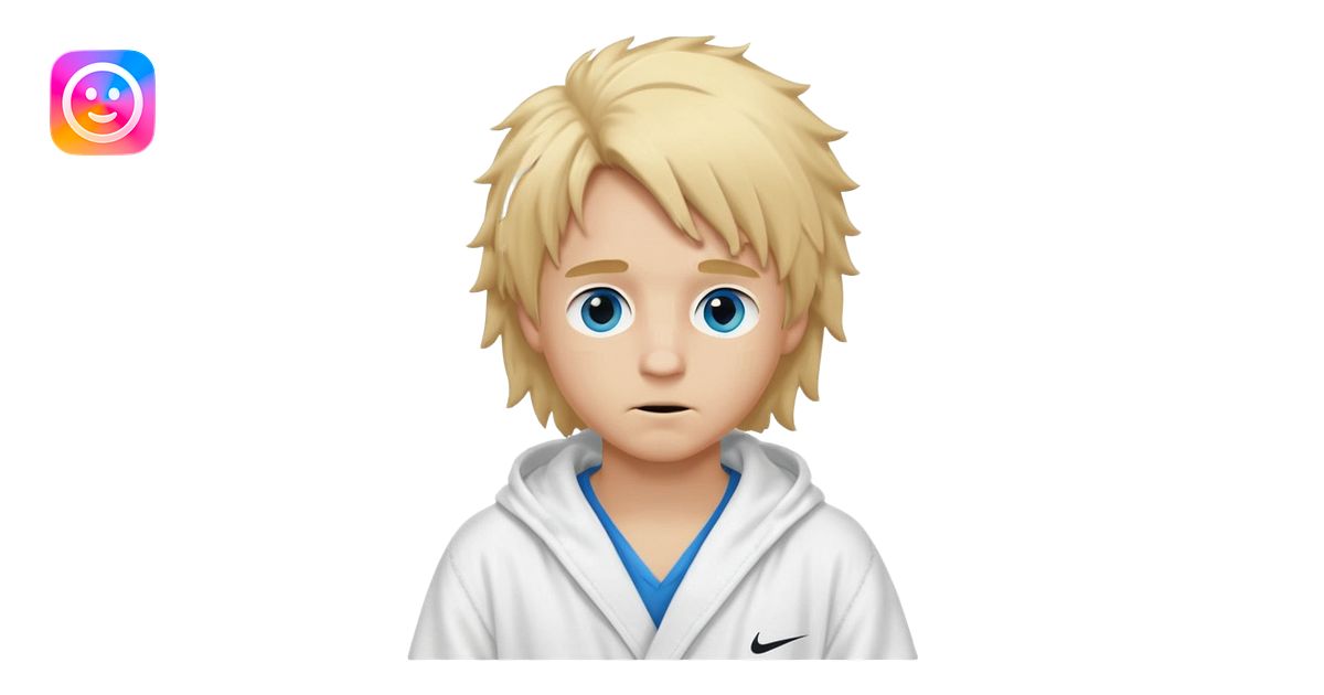 Create a blond boy with long, messy hair, light eyes, a white t-shirt ...