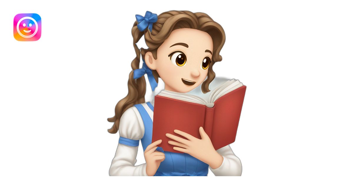 Smiling girl with bookshelf emoji | AI Emoji Generator