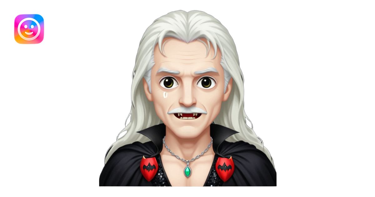 Dracula with long white hair, black sequin baggy pants, shirtless with ...