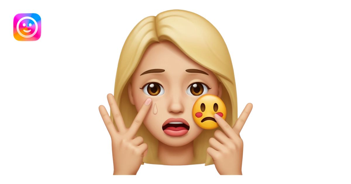 Emoji face crying while doing a kissy face holding up the peace sign ...