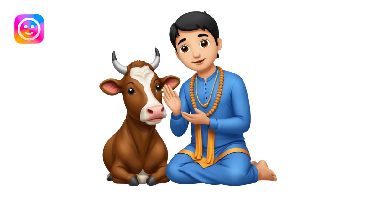 Indian man worshipping cow emoji | AI Emoji Generator