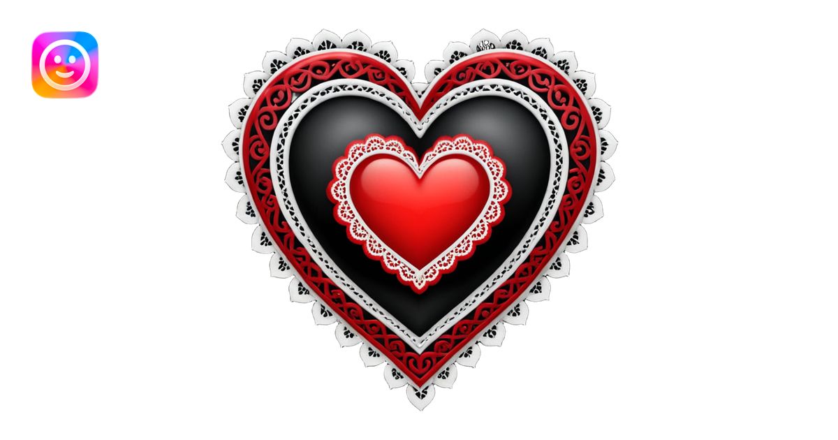 black heart with red center and white lace emoji | AI Emoji Generator