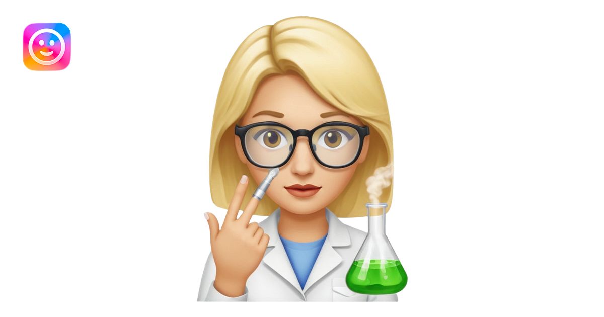 Eine hellblonde Chemikerin mit typischem Erlmeyerkolben in der Hand und ...