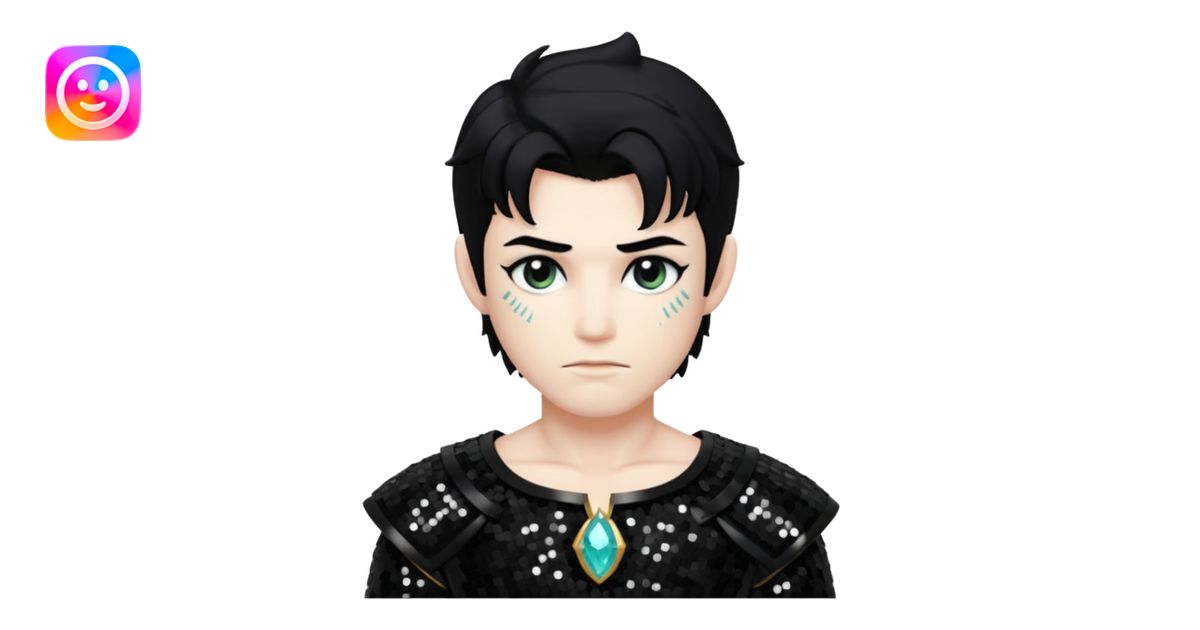 Cronus with black hair, black sequin outfit emoji | AI Emoji Generator