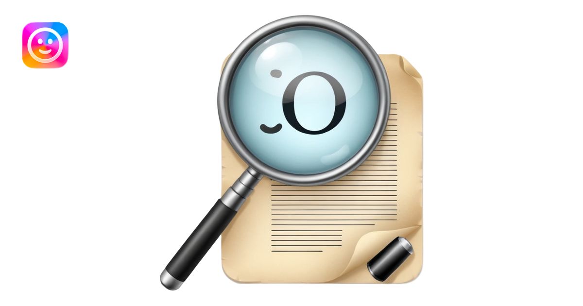 lente di ingrandimento esame foglio con scritte emoji | AI Emoji Generator
