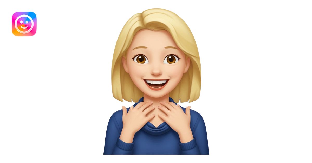 Hands around neck laughing girl emoji | AI Emoji Generator