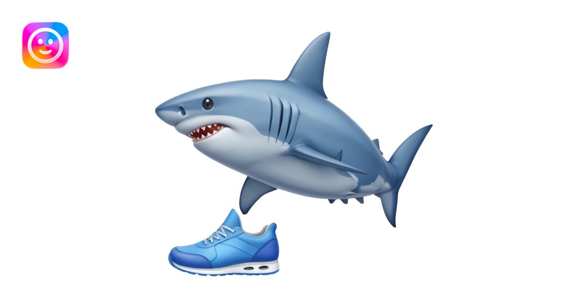 Shark with blue shoes on his fins emoji | AI Emoji Generator