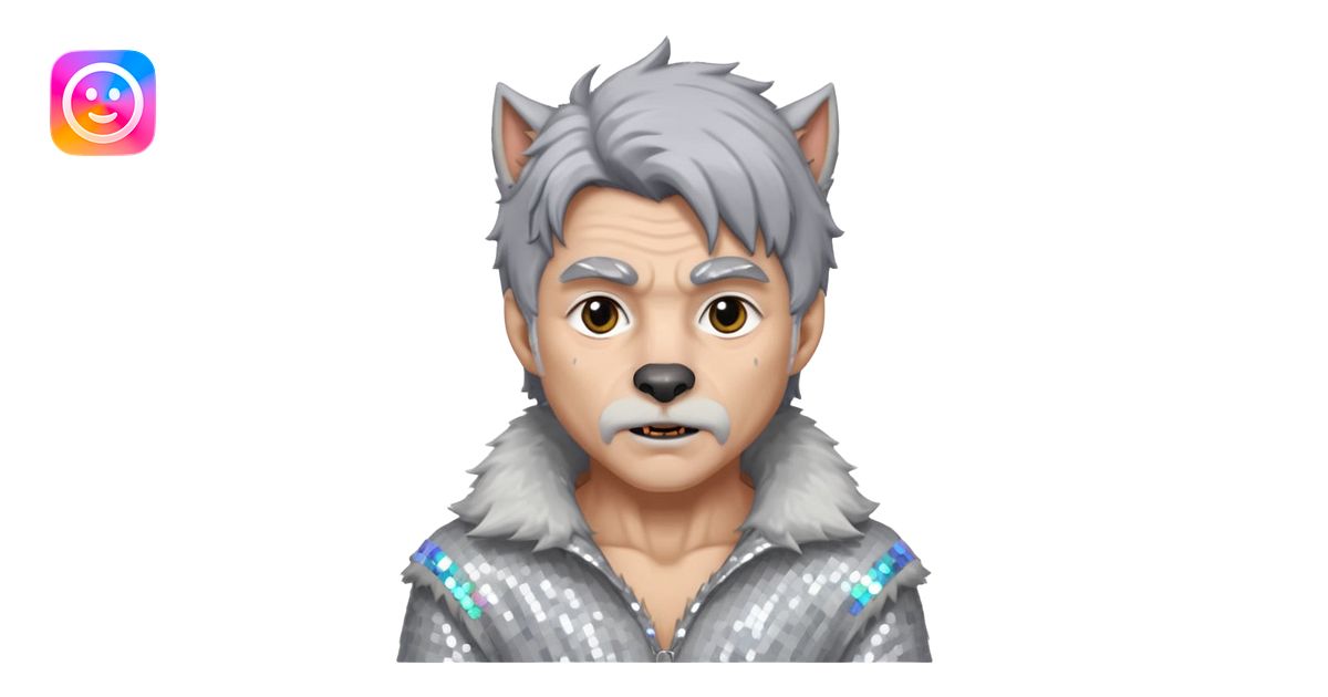The Werewolf with grey hair and fur, white sequin outfit emoji | AI ...