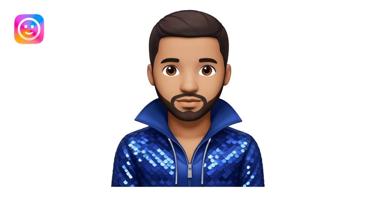 Drake with dark brown hair, indigo sequin outfit emoji | AI Emoji Generator