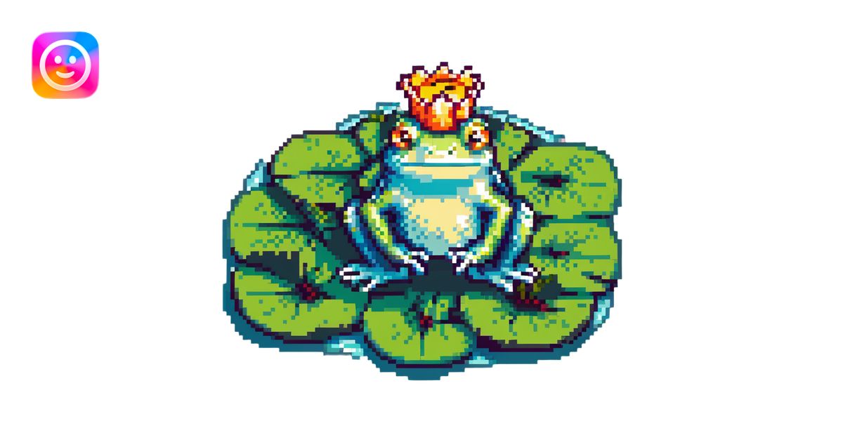 crowned frog sitting on a lily pad pixel art illustration | AI Emoji ...