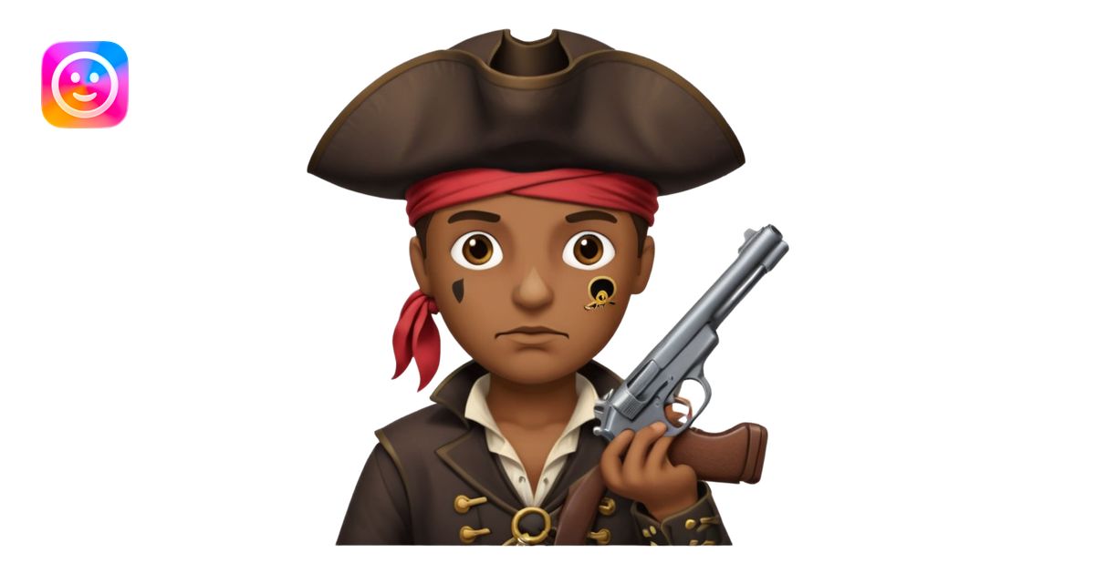 Pirates full patch on left eye hoarding a gun emoji | AI Emoji Generator
