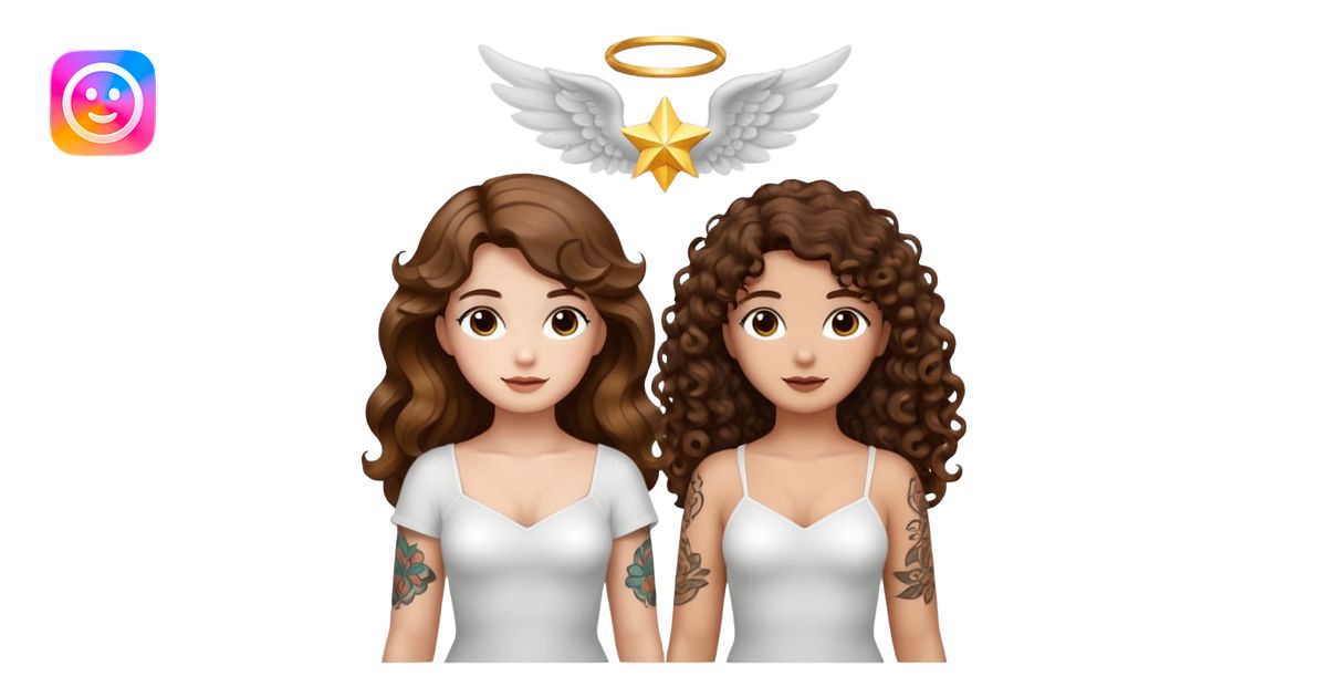 fake angel pose — long wavy brown hair tattooed woman and short tight ...