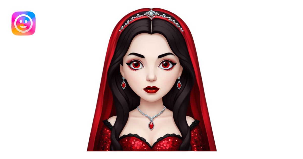 Bride of Dracula with long dark brown hair, red sequin outfit emoji ...