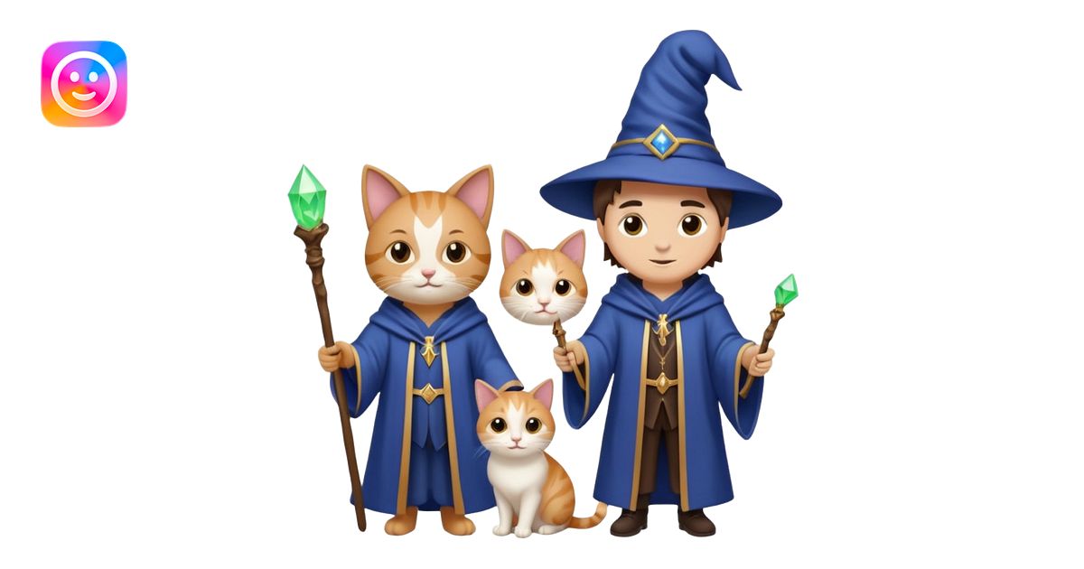 magician couple and their pet cat emoji | AI Emoji Generator