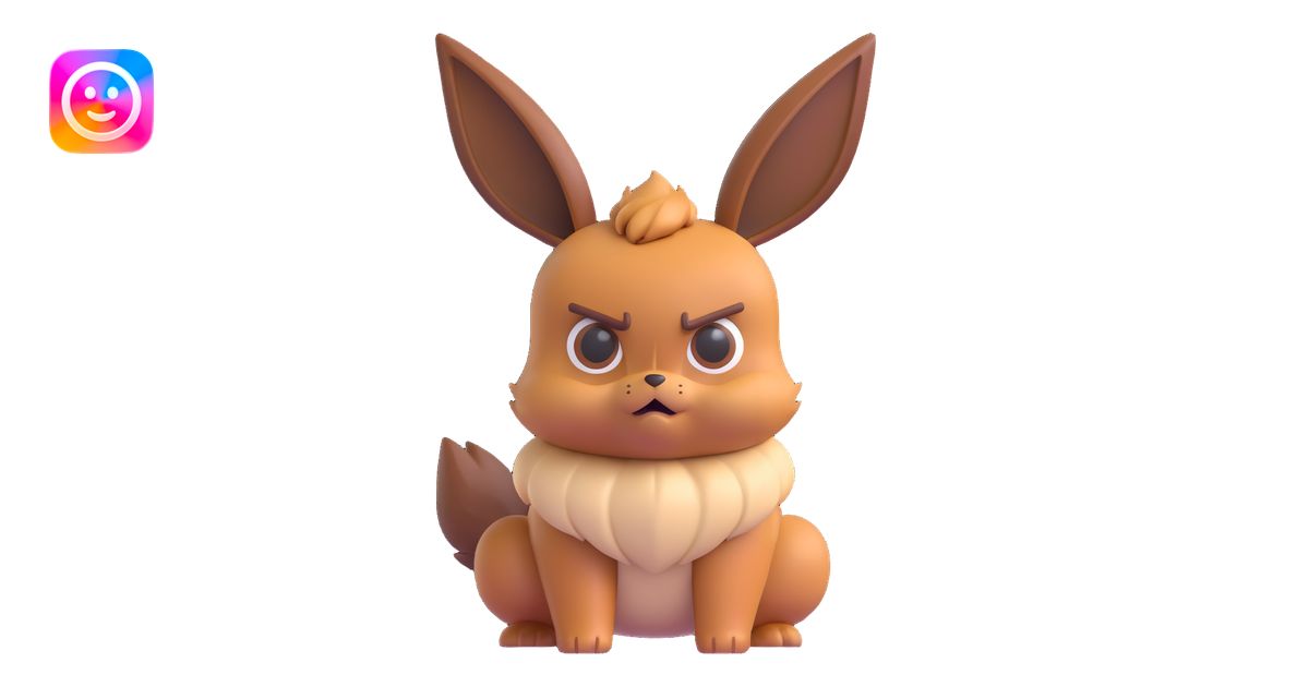 Eevee with a grumpy face and fierce posture, Microsoft 3D emoji style ...