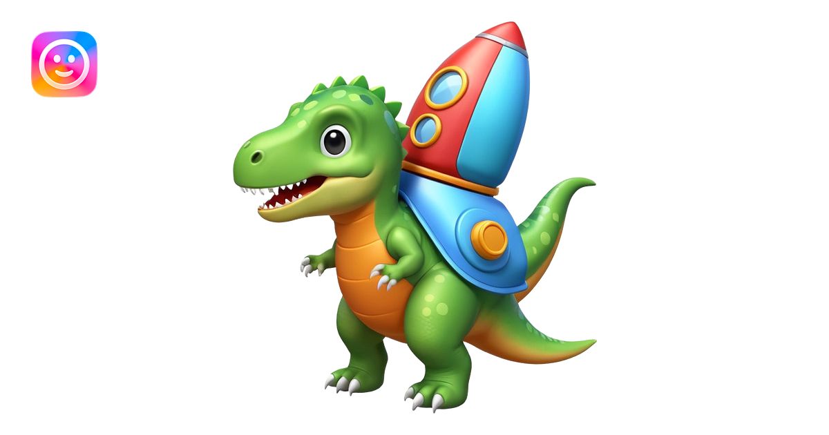 cute toy-like rocket-propelled dinosaur, rounded shapes, glossy texture ...