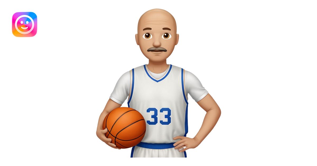bald man basketball player white jersey with mustache holding basket ...