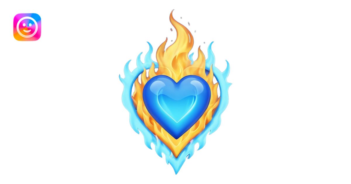 Blue heart with big BLUE flame emoji | AI Emoji Generator