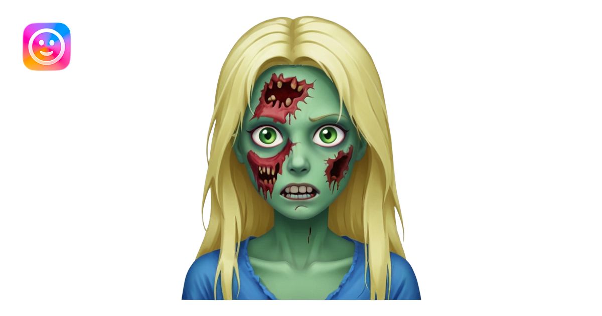 Faça um zumbi feminino, com cabelo loiro e olho azul, com algumas ...