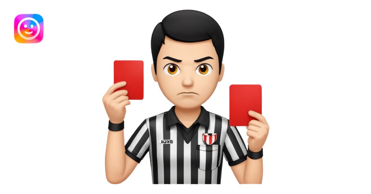Referee with red card black hair and angry face emoji | AI Emoji Generator