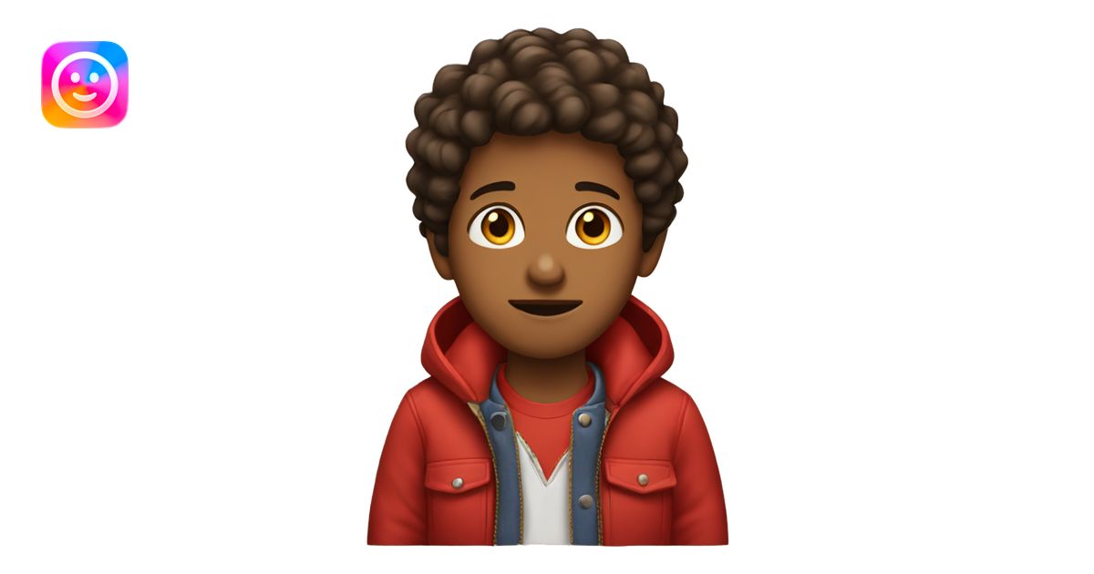 Brown kid wearing a red jacket emoji | AI Emoji Generator