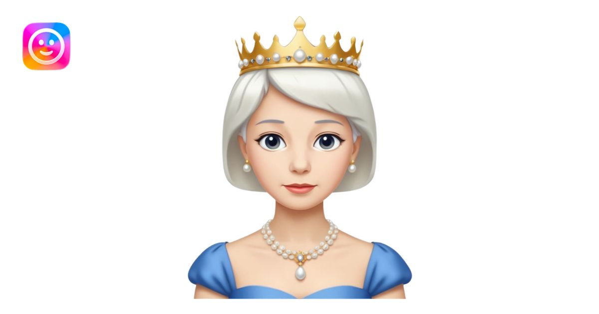 Queen with white short hair – gold tiara, pearl necklace, elegant gown ...