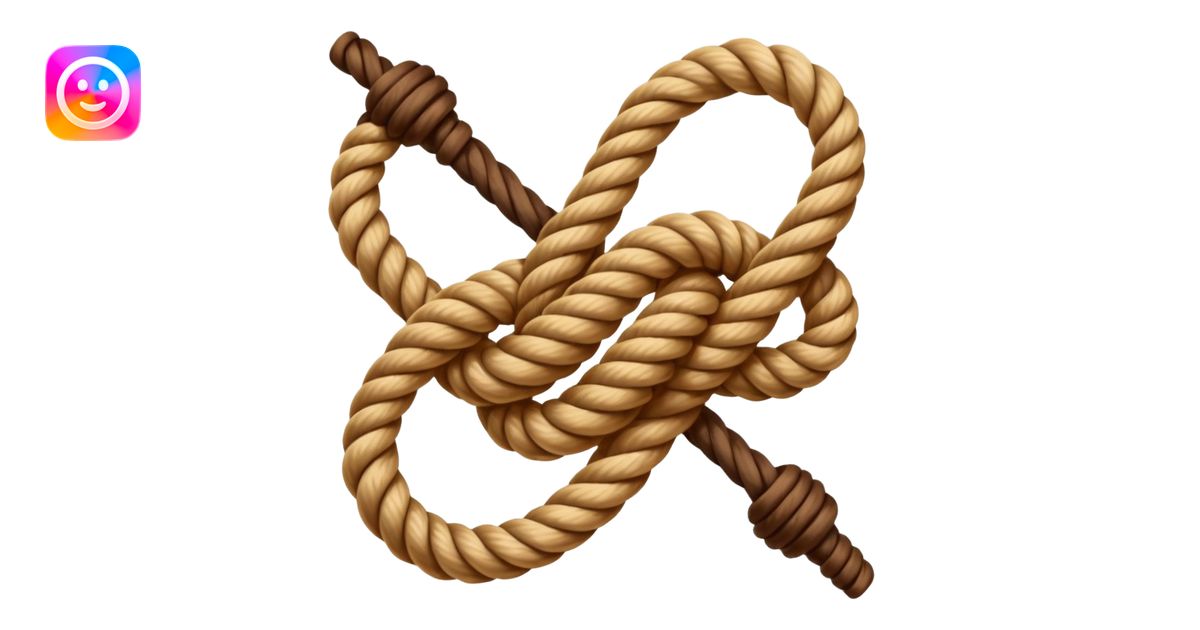 A realistic yet cute rope knot emoji, tied perfectly, symbolizing ...