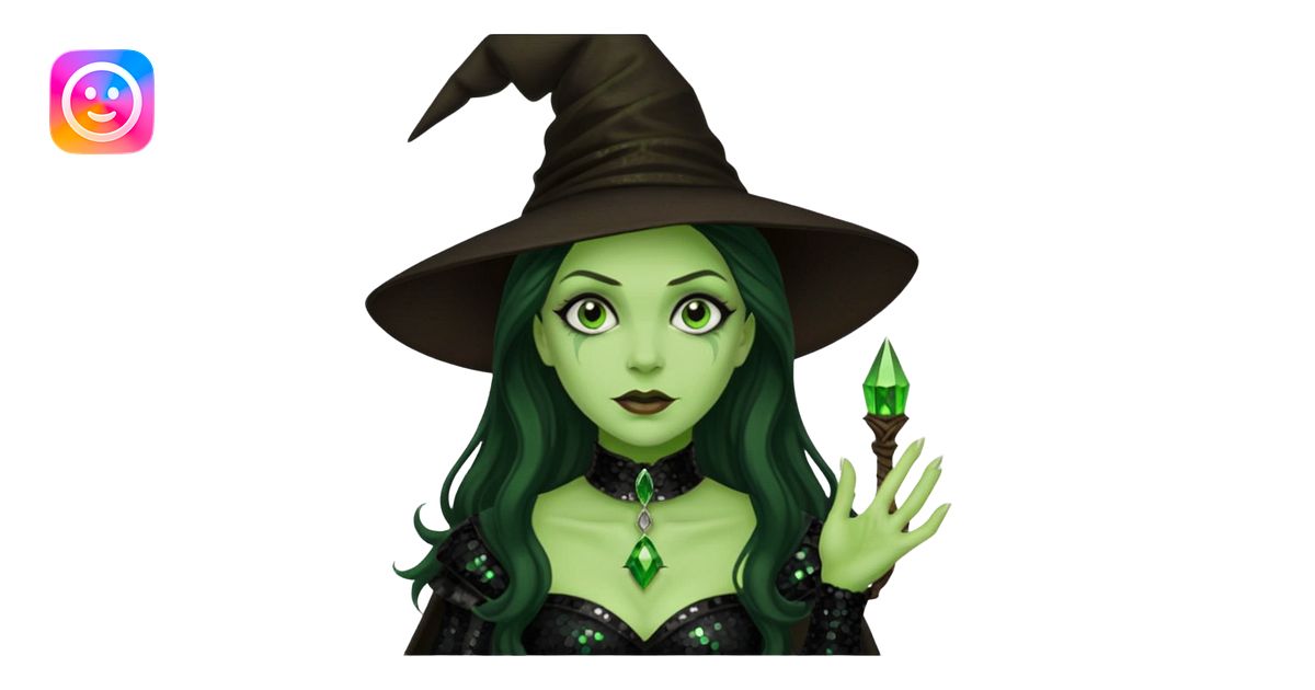 The Wicked Witch from The Land of Oz with green skin, long dark brown ...