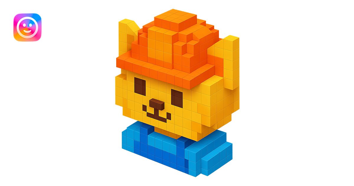 worker cat wearing an orange helmet in voxel style 3D illustration | AI ...