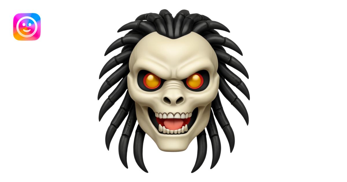 smiling bone predator from movie predator with rasta black hair emoji ...