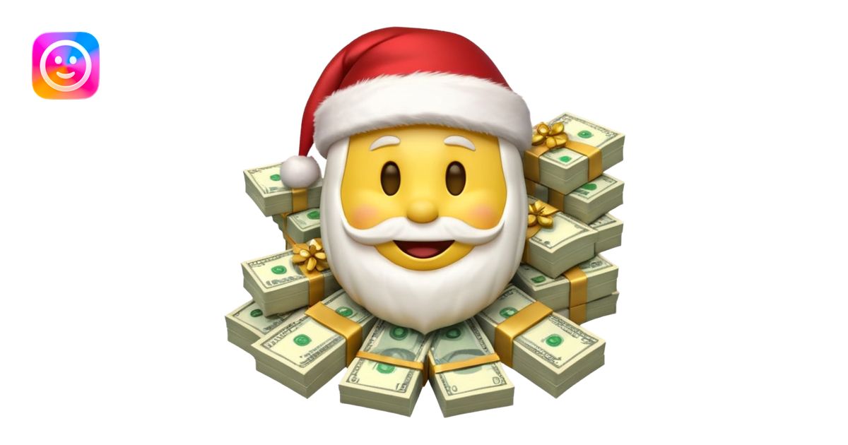 A festive 3D emoji style yellow smiley face wearing a Santa hat ...