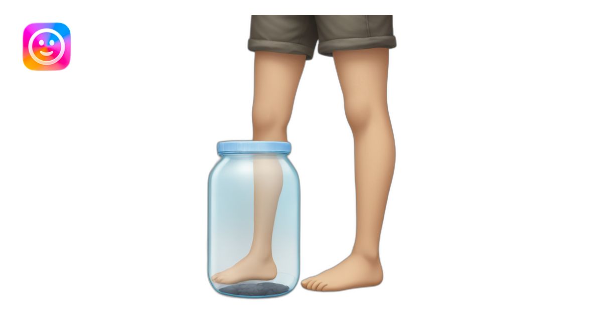 human legs standing on the floor with an ((empty transparent jar ...