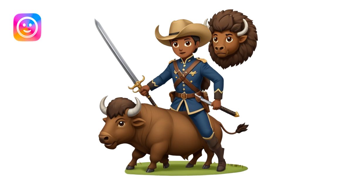 colonial soldier slaying a buffalo with a sword emoji | AI Emoji Generator