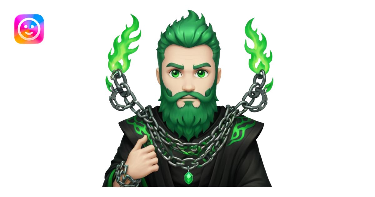 hades greek god with green flames and beard with chains on his arms and ...