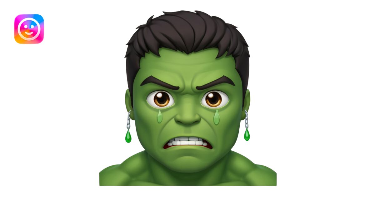 Create a man with brown eyes and dark hair in a crying Hulk costume ...