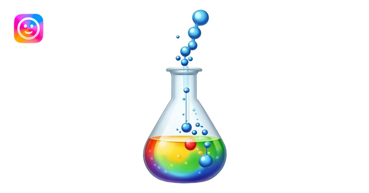 An icon featuring a chemical flask, bubbling with liquid, and an atomic ...