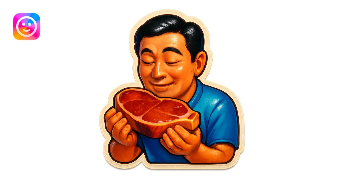 A Japanese man with a loving look holds a steak in his hands, preparing ...