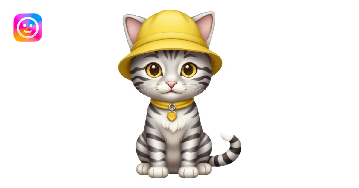 Silver tabby cat cub with yellow hat full body emoji | AI Emoji Generator