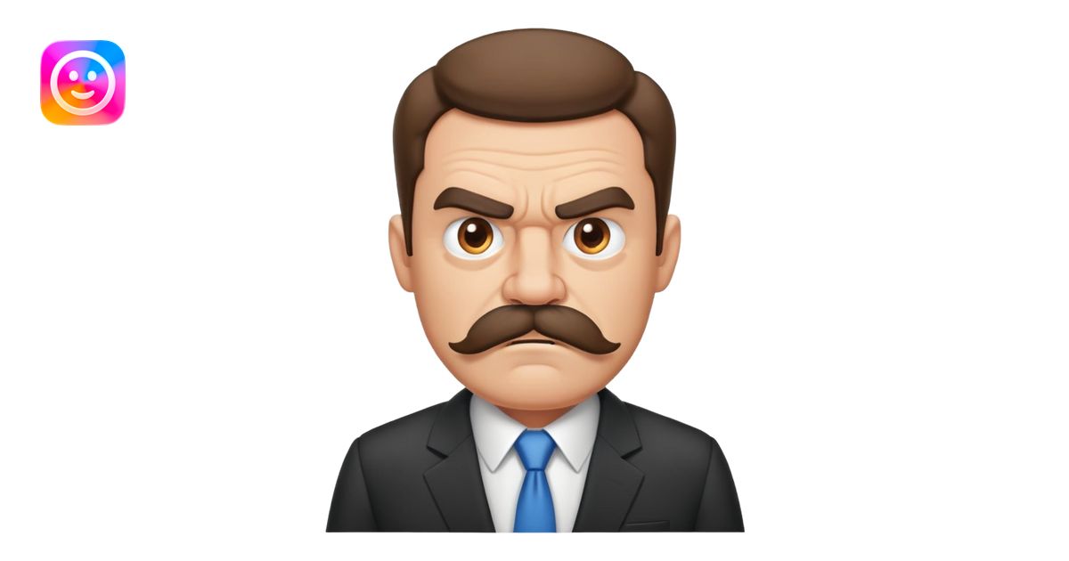 A grumpy cartoon man with a bushy mustache and angry expression ...