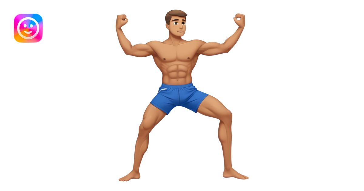 buff man with blue short Crescent Lunge yoga emoji | AI Emoji Generator