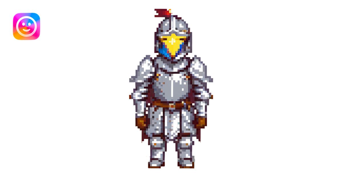 A pixel art knight in armor with a closed helmet, winking flirtatiously ...