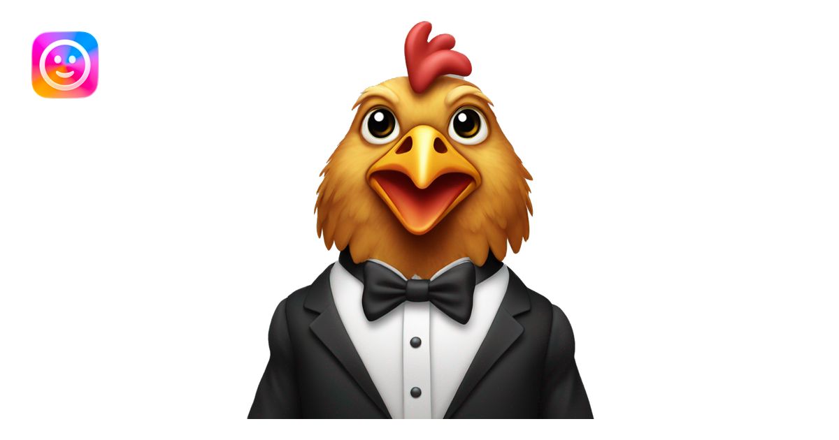 Chicken wearing a tuxedo emoji | AI Emoji Generator