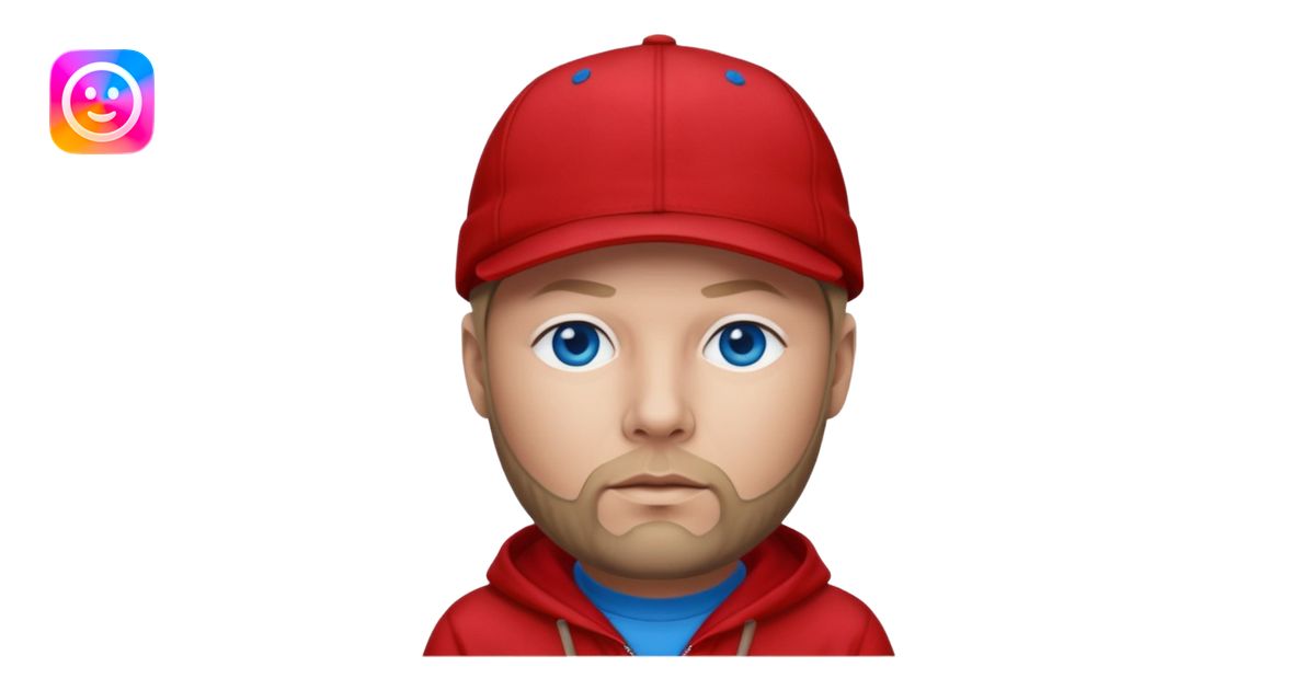 Fred Durst with dark blonde hair, blue eyes, red outfit and cap emoji ...