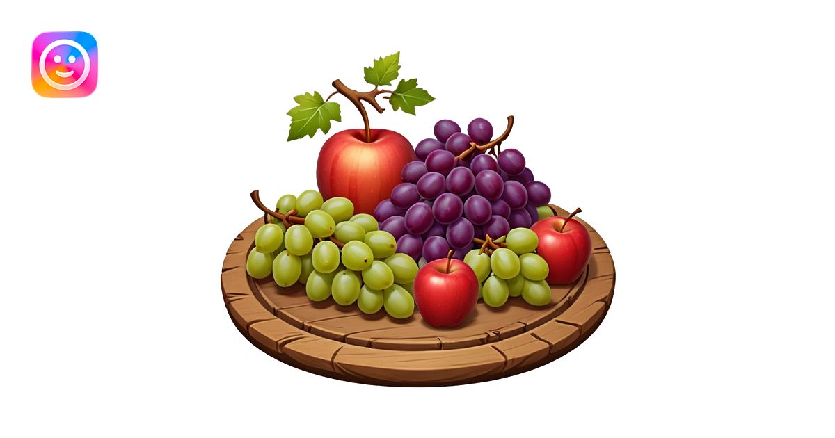 medieval fruit platter object icon, grapes and apples and pears, rustic ...