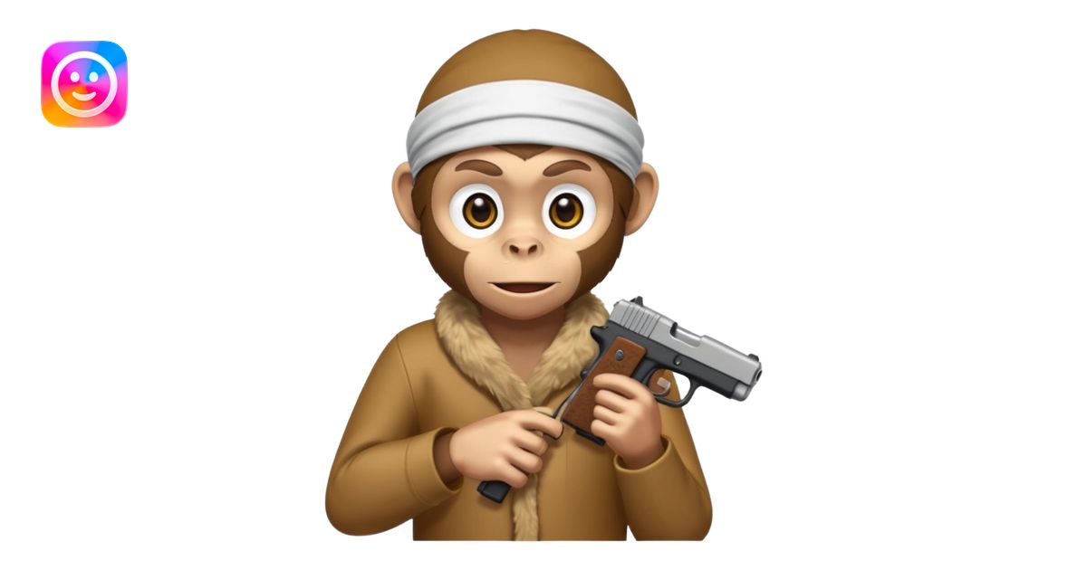 Monkey wearing a dorag and holding a glock emoji | AI Emoji Generator