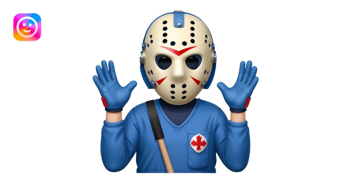 a cartoon image of Jason Voorhees, looking cute, with his hands ...