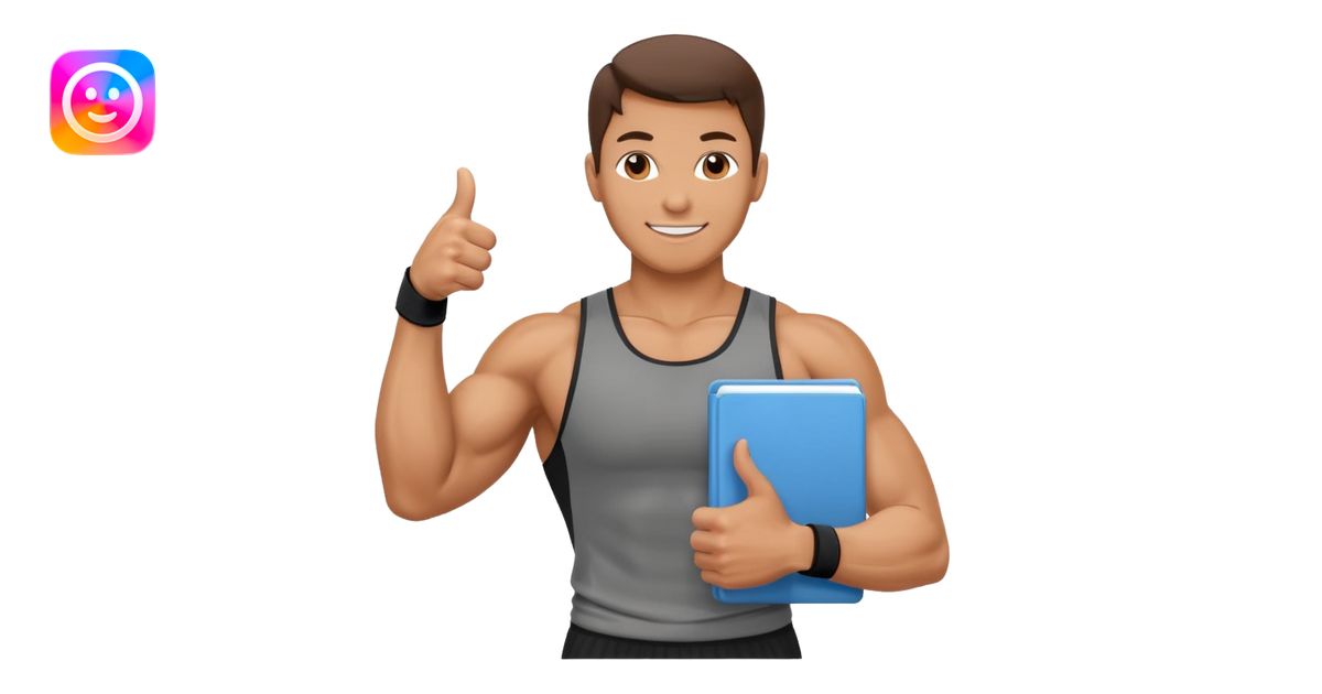 fitness trainer with training plan giving thumbs up emoji | AI Emoji Generator