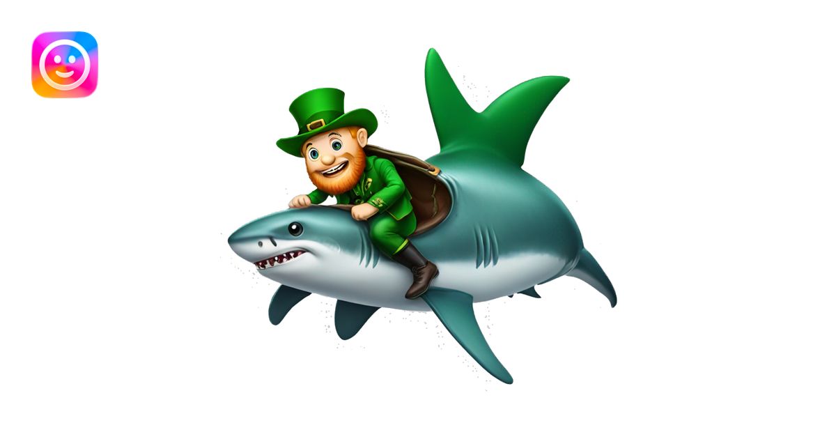 Irish leprechaun riding a shark emoji | AI Emoji Generator