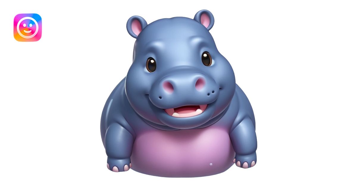 A 3D cartoon hippopotamus half-submerged in water, smiling gently, soft ...
