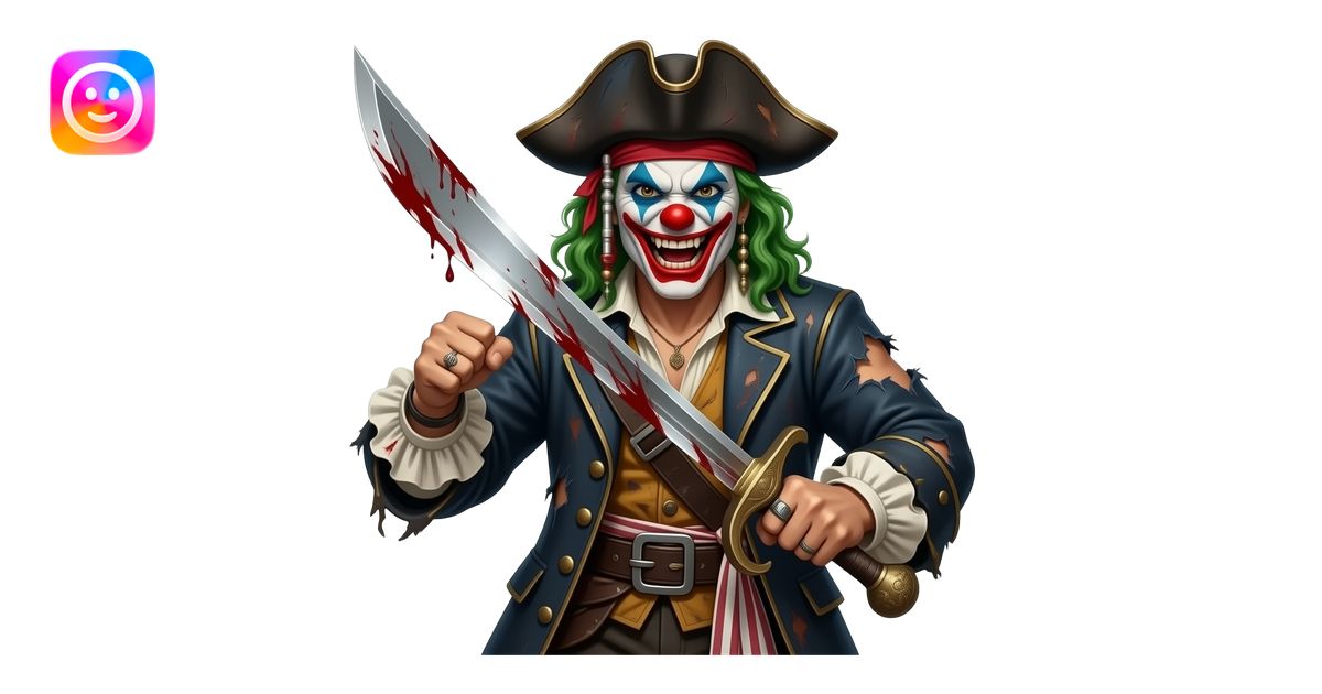 scary angry bloody pirate clown with a sword emoji | AI Emoji Generator